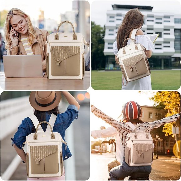 Bags | Women 17 Inch Khaki Beige Laptop Backpack With Usb Port | Poshmark
